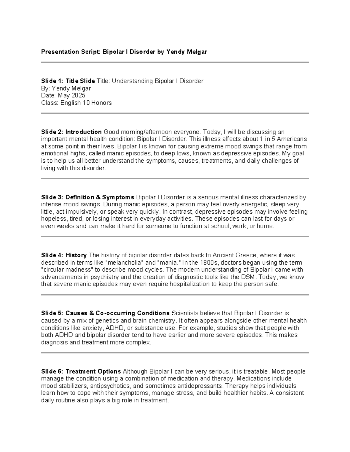 Understanding Bipolar I Disorder Insights Treatment Eng 10 H Studocu