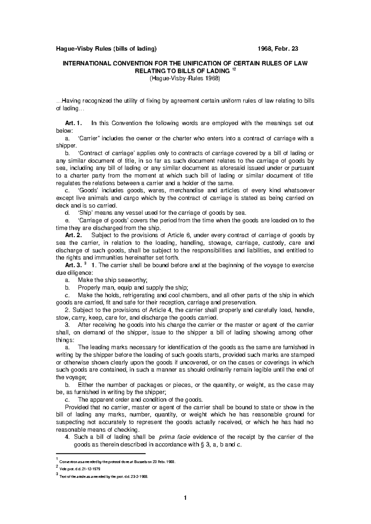 Hague-Visby Rules 1968: Unification of Bills of Lading Regulations ...