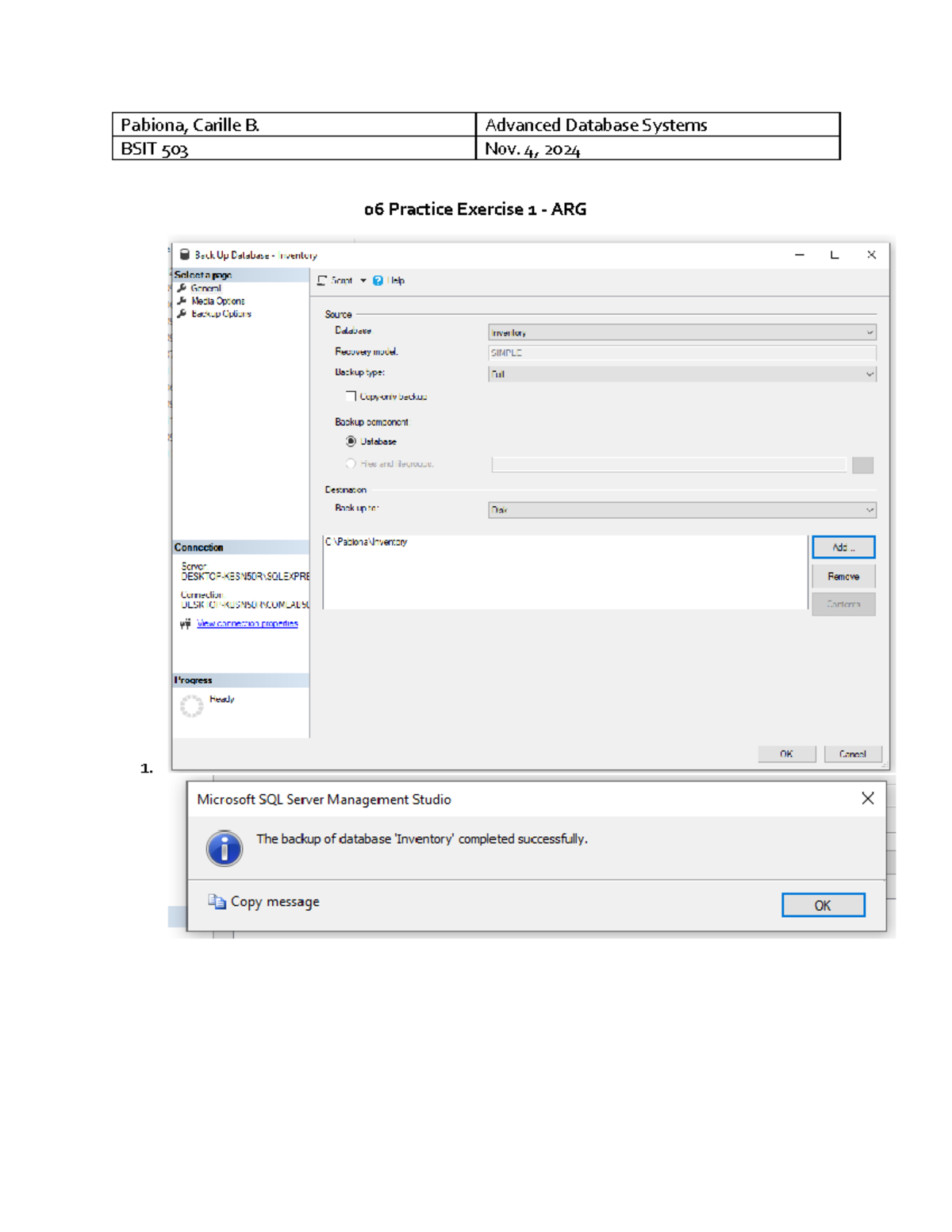 Pabiona 06 Practice Exercise 1 - ARG - Database Administration ...