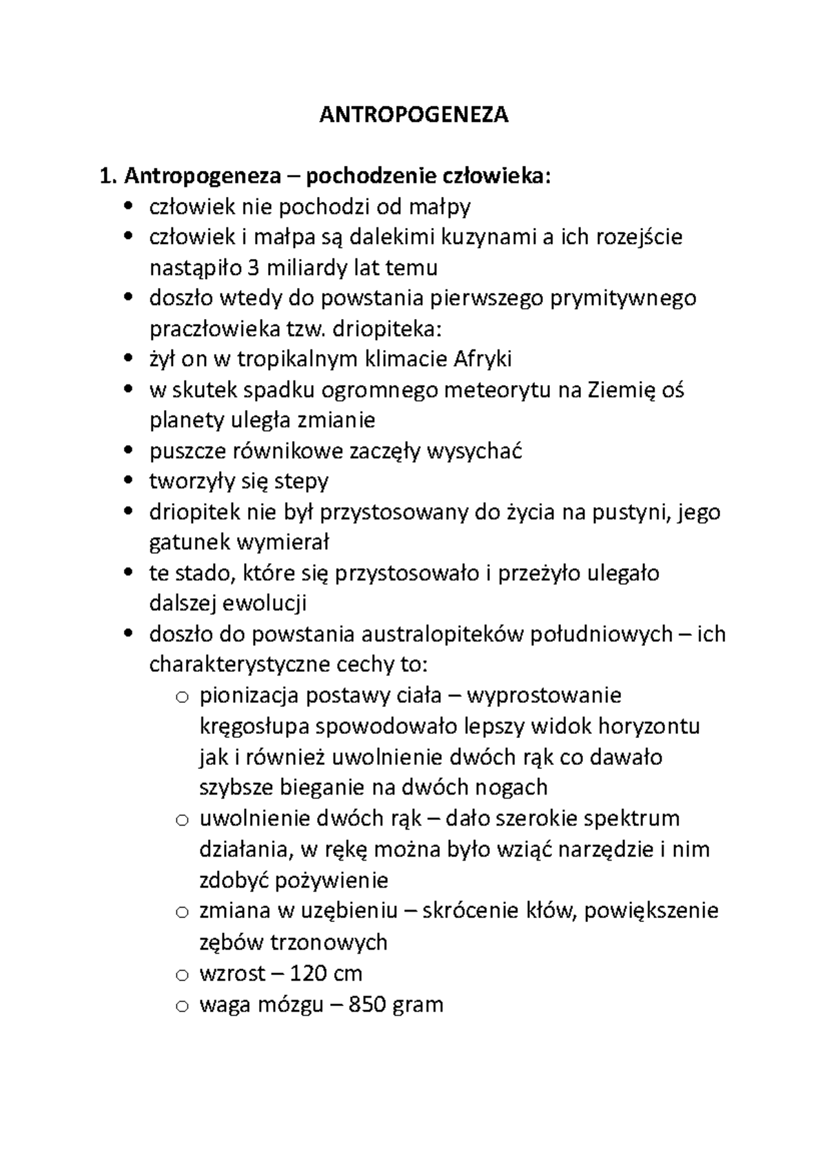 3. Antropogeneza - Wykład 3: Pochodzenie człowieka i ewolucja - Studocu