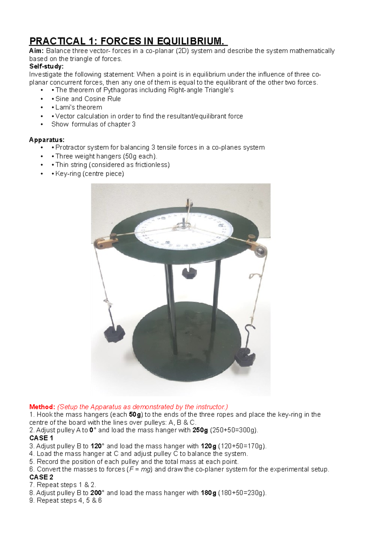 Practical 1: Forces in Equilibrium - Instructions and Methodology - Studocu