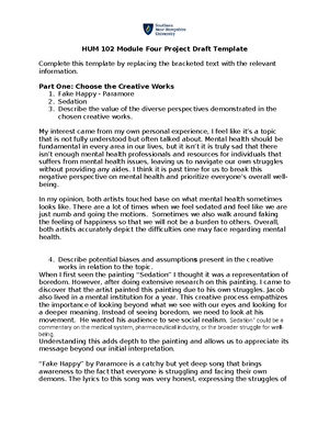 HUM 102 Module 5 PT 2 - HUM 102 Module Five Project Draft Template ...