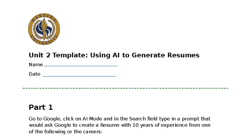 PD121 Unit 2 Assignment: AI Resume Generation Template - Studocu