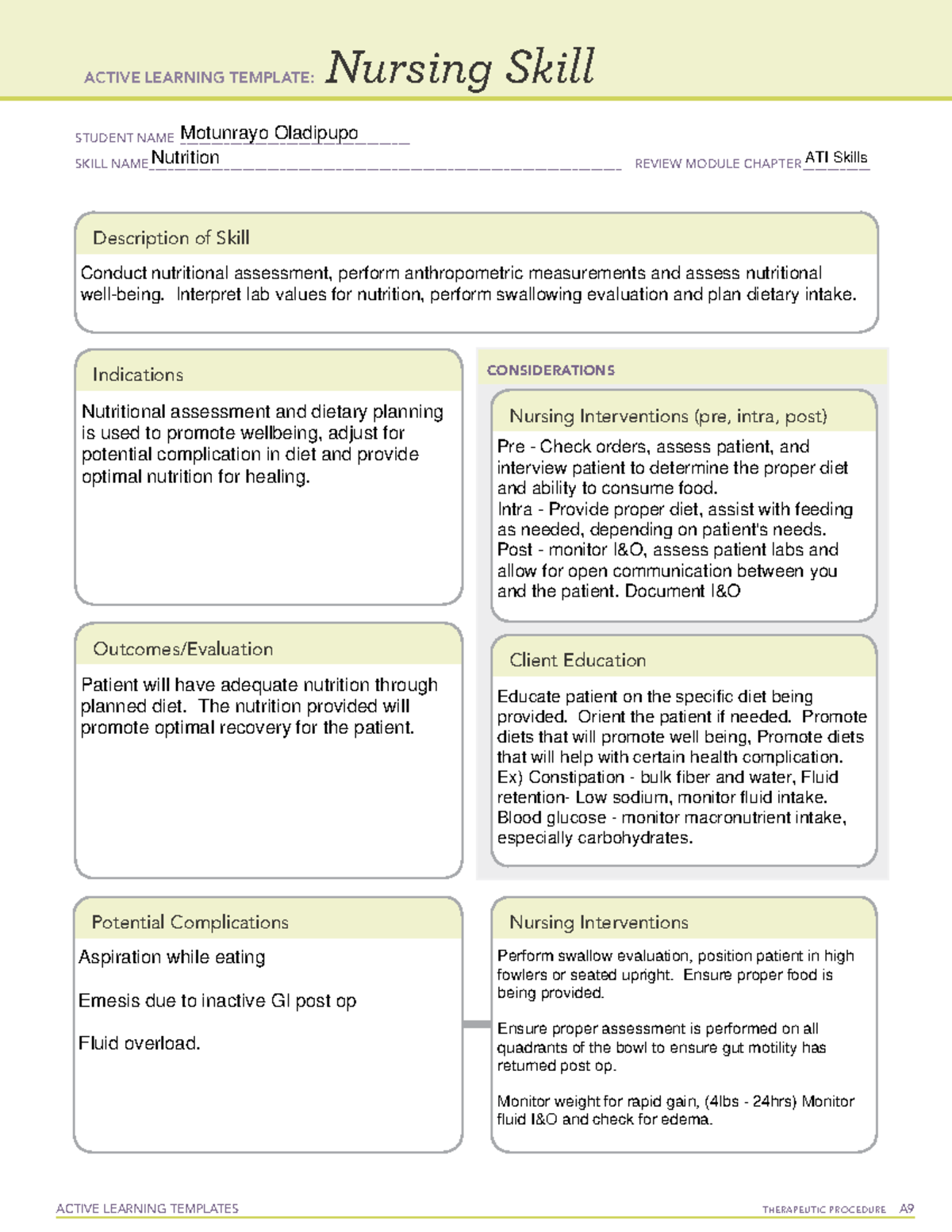 Nutrition - nursing fundamental skills template and worksheet - ACTIVE ...