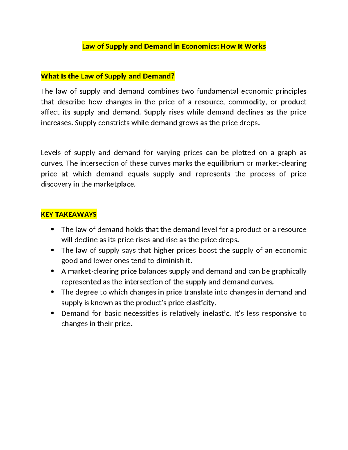 Understanding the Law of Supply and Demand in Economics - Studocu