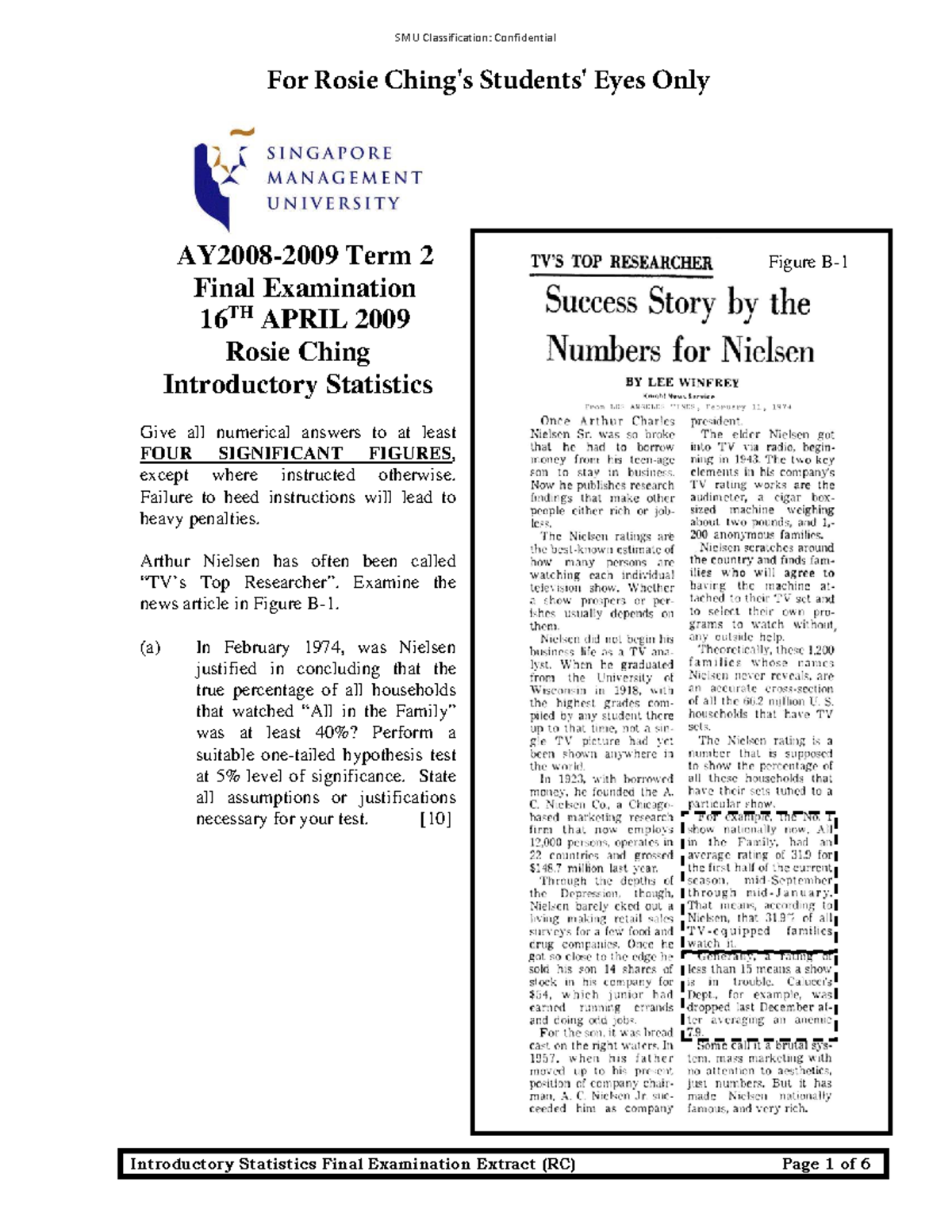 SMU STATS 101 Term 2 Final Exam Review - April 2009 - Studocu