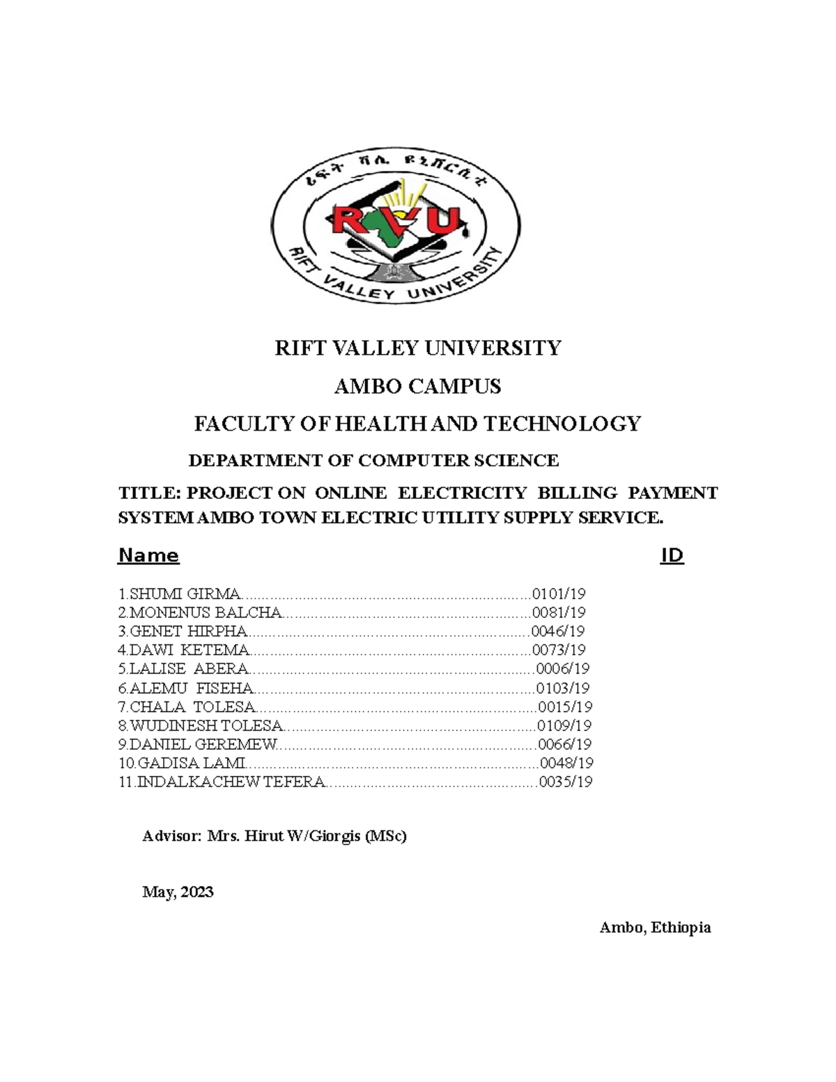 Phase 1 - RIFT VALLEY UNIVERSITY AMBO CAMPUS FACULTY OF HEALTH AND ...