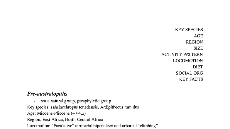 Human Fossil Record Notes (Anthro 101) - Studocu