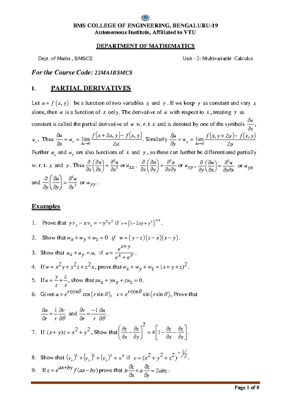 UNIT 1 Calculus of One Variable - DEPARTMENT OF MATHEMATICS Dept. of ...