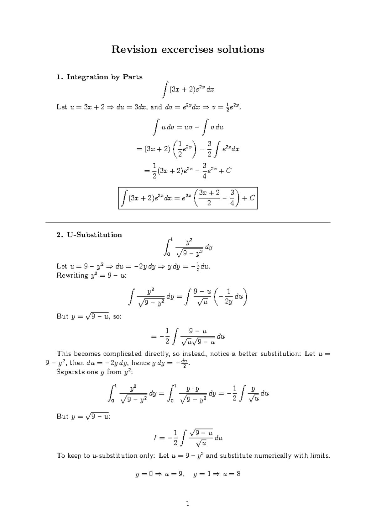 Revision Exercises Solutions for Calculus (MATH 101) - Studocu