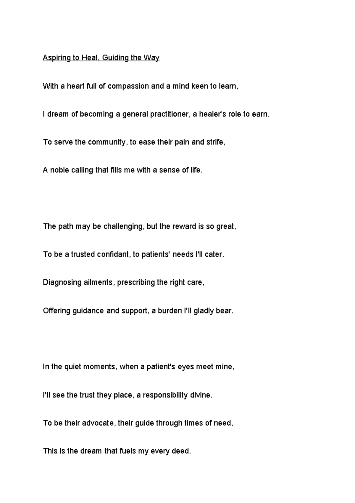 Aspiring to Heal, Guiding the Way poem - Aspiring to Heal, Guiding the ...