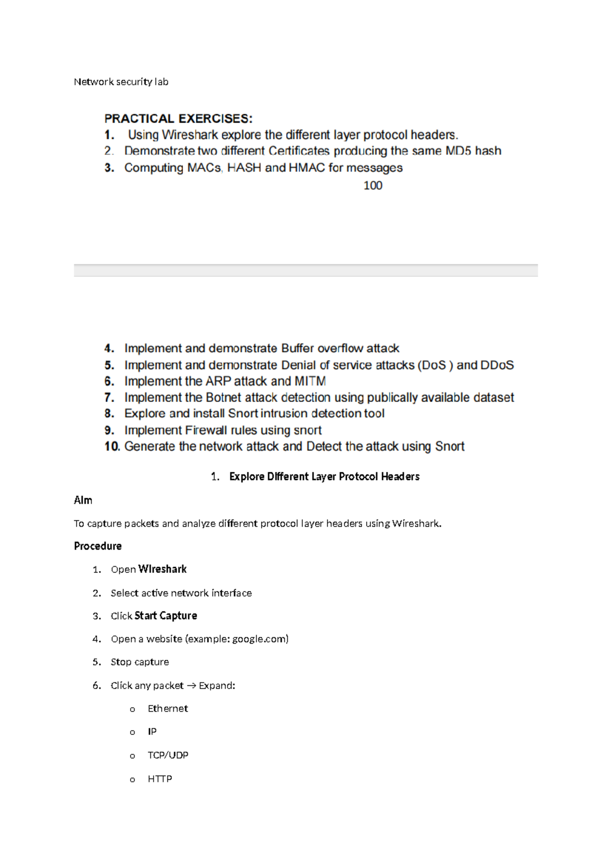 Network Security Lab 1: Analyzing Protocol Headers & Attacks - Studocu