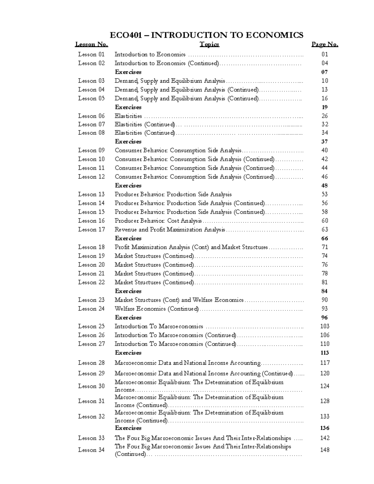 ECO401 INTRODUCTION TO ECONOMICS Comprehensive Lesson Handout - Studocu