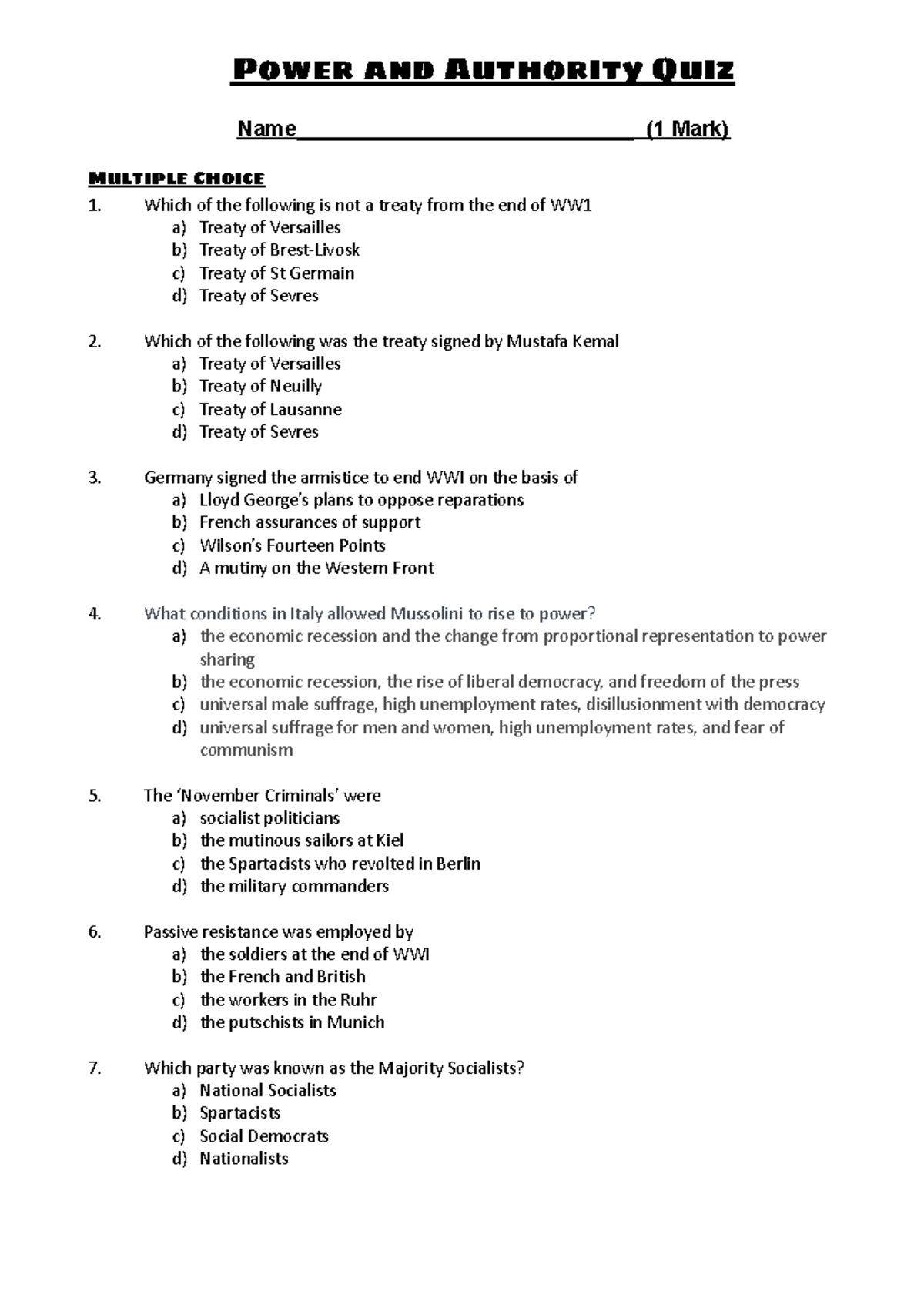Power and Authority Quiz 2018: Key Questions and Answers - Studocu
