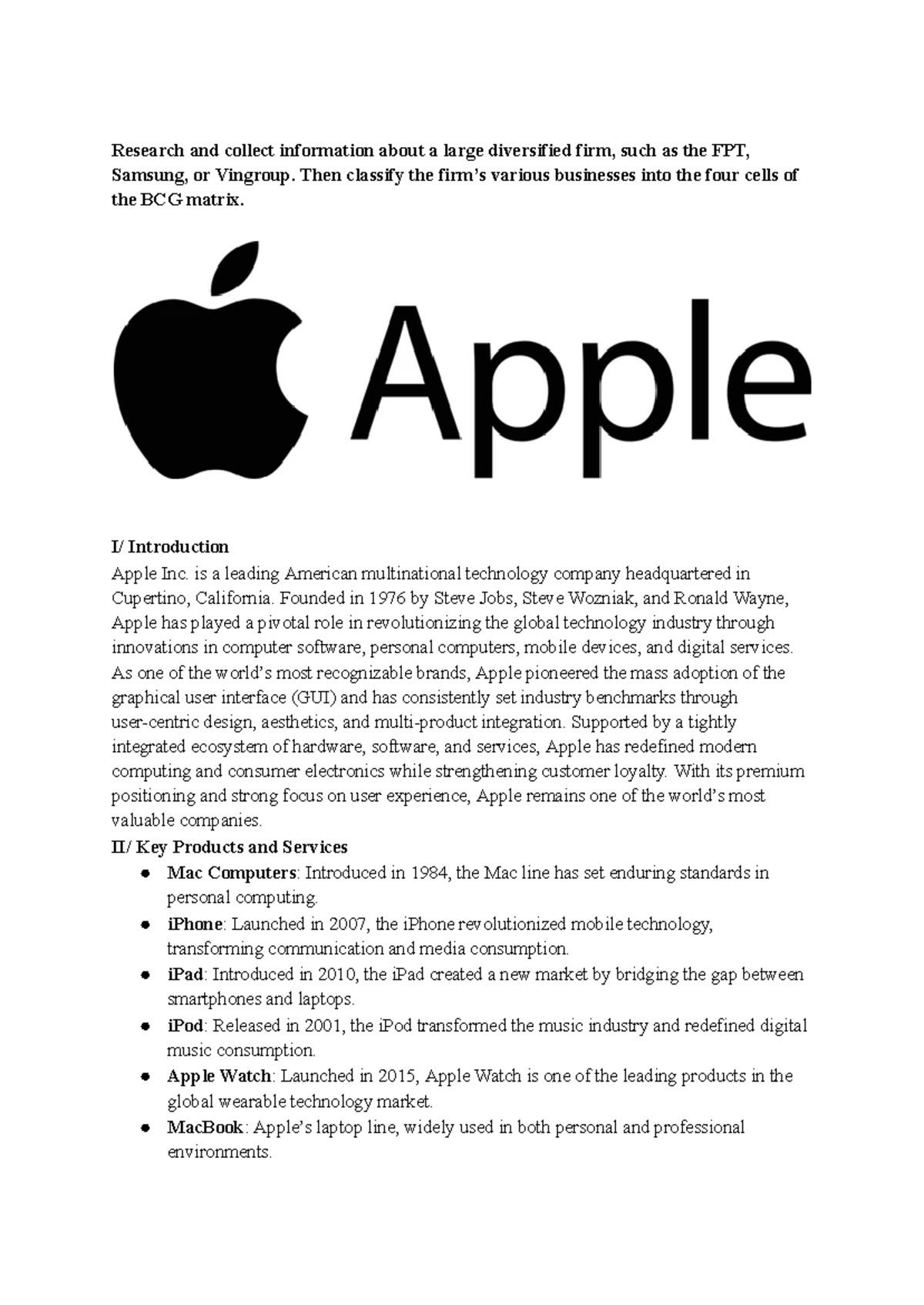 A3 - BCG Matrix Analysis of Apple Inc. and Its Key Products - Studocu