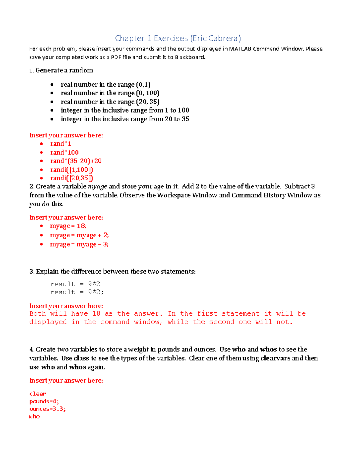 Chapter 1 Exercises - Answers and step by step to the problems ...