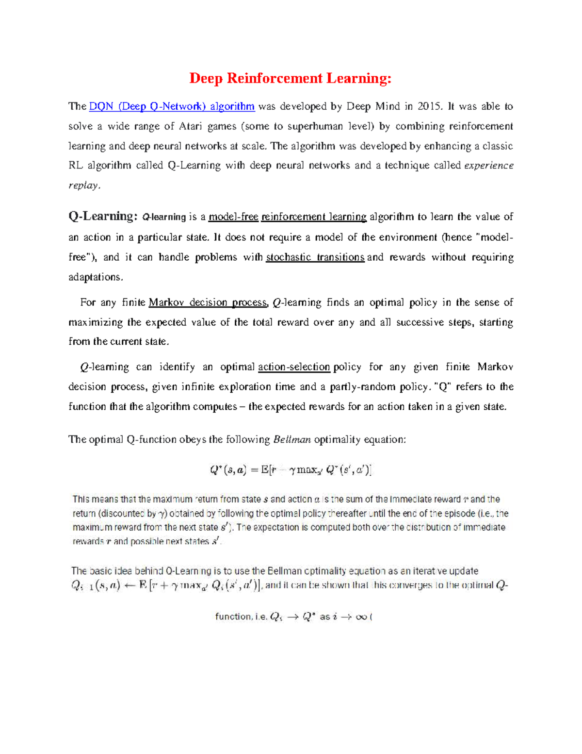 Deep Reinforcement Learning: DQN & Dueling DQN Overview (Unit-4) - Studocu