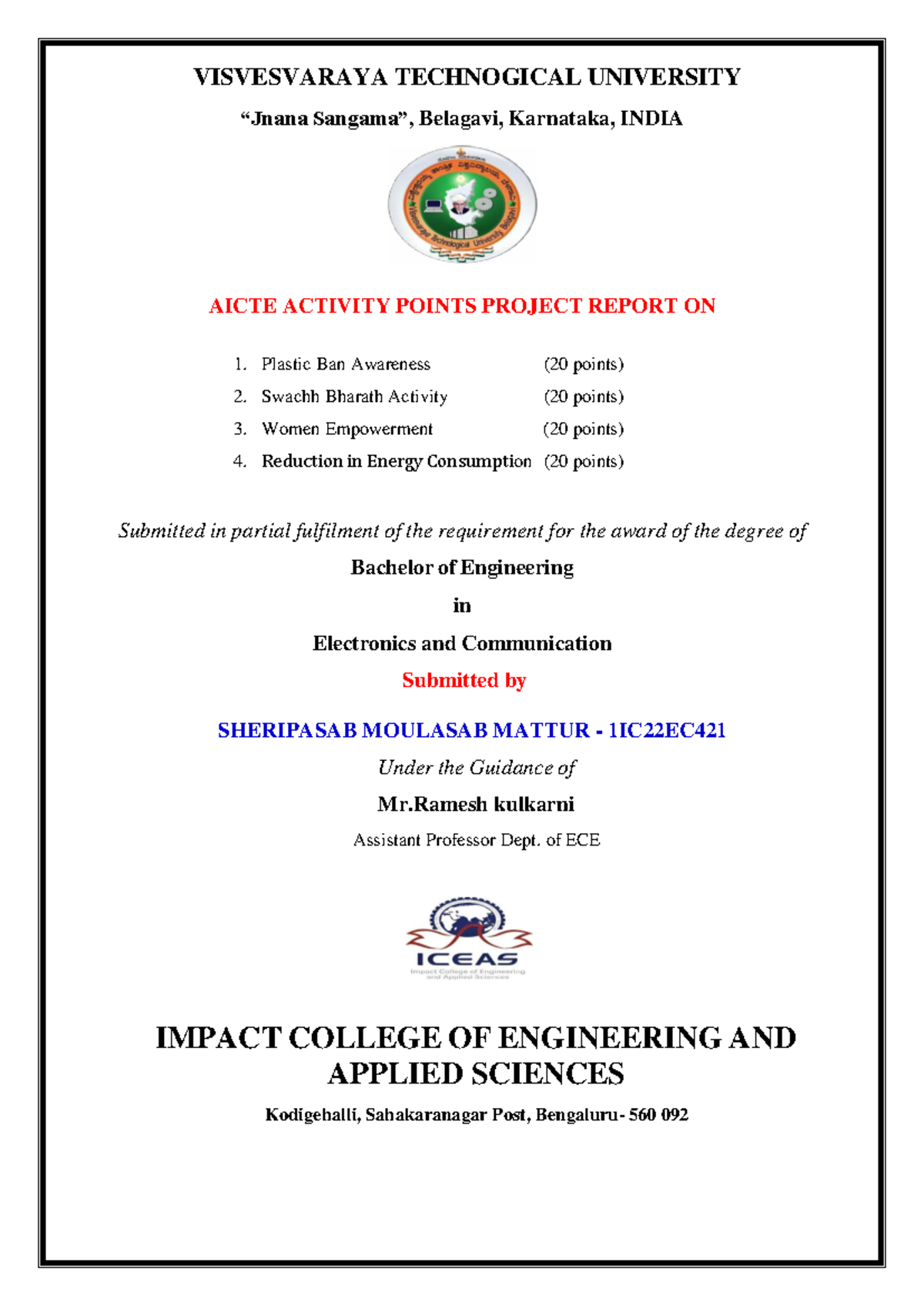 AICTE Activity Points Project Report: Plastic Ban, Swachh Bharat & More ...