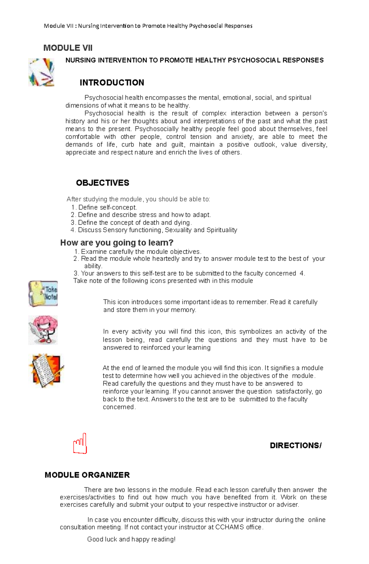 Module 7 Lesson 1: Nursing Intervention for Healthy Psychosocial ...