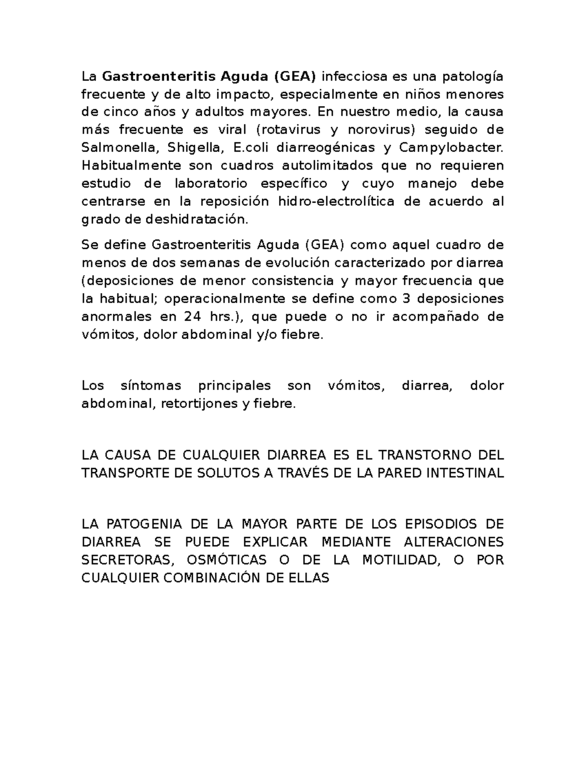 Gastroenteritis Aguda (GEA): Causas, Síntomas y Manejo Clínico - Studocu
