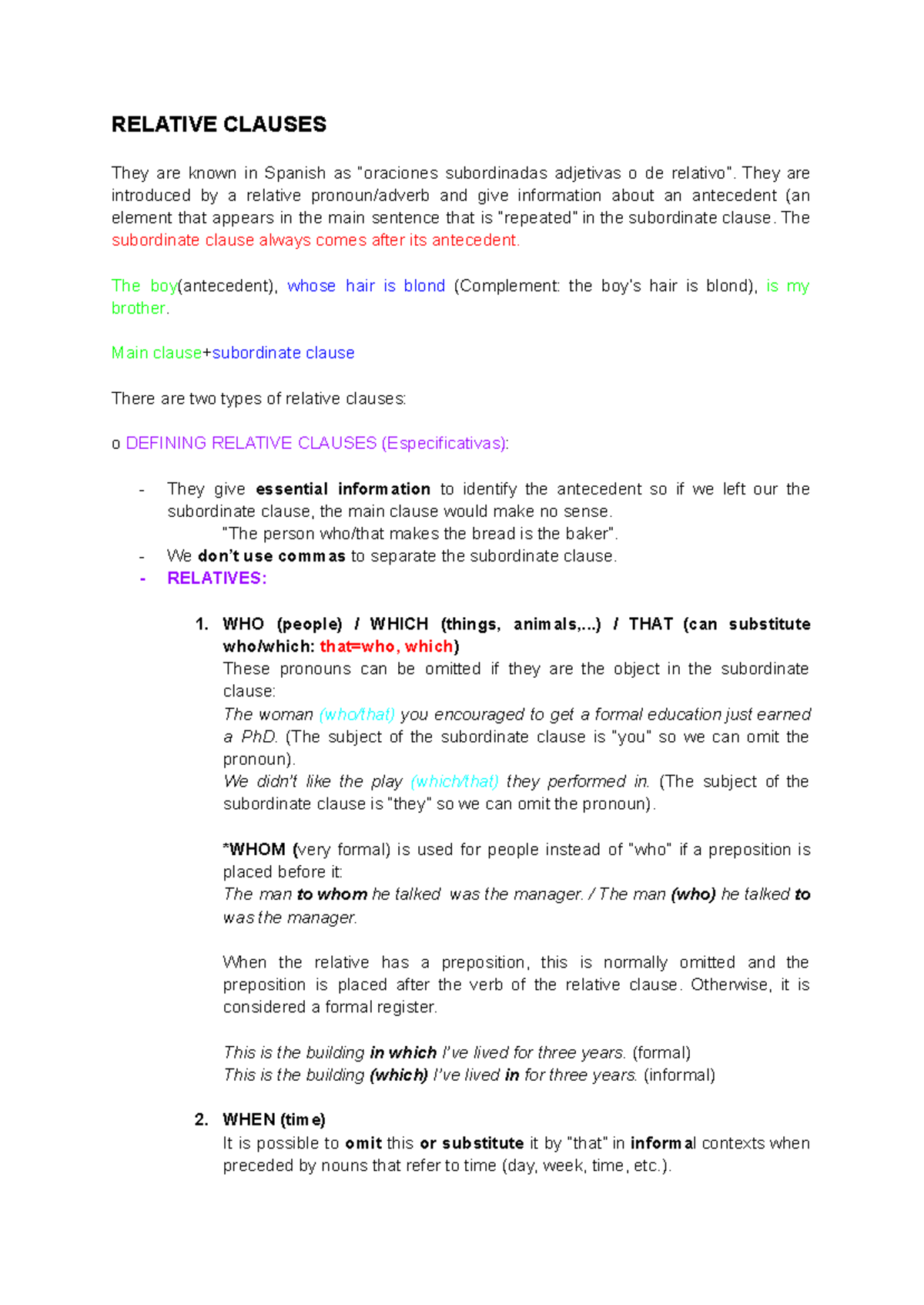 REL 101: Lecture Notes on Relative Clauses and Their Usage - Studocu