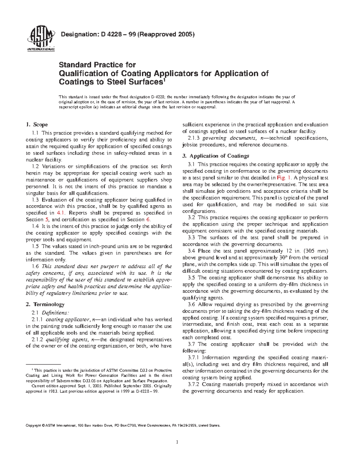 ASTM D 4228-99 Qualification Of Coating Applicators - Designation: D ...