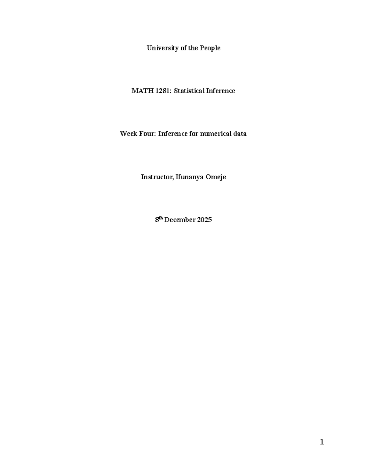 MATH 1281: Statistical Inference Week 4 T-Test Analysis Notes - Studocu