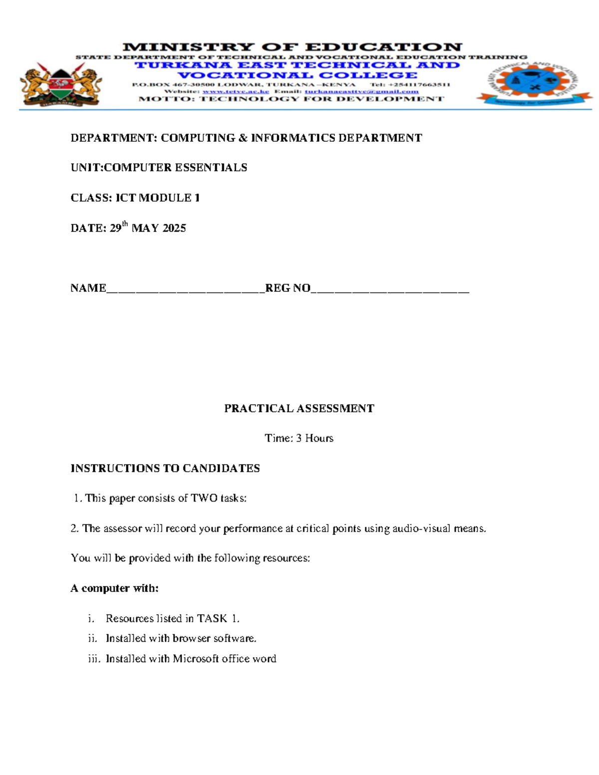 COMPUTER ESSENTIALS PRACTICAL ASSESSMENT - ICT MODULE 1 - Studocu