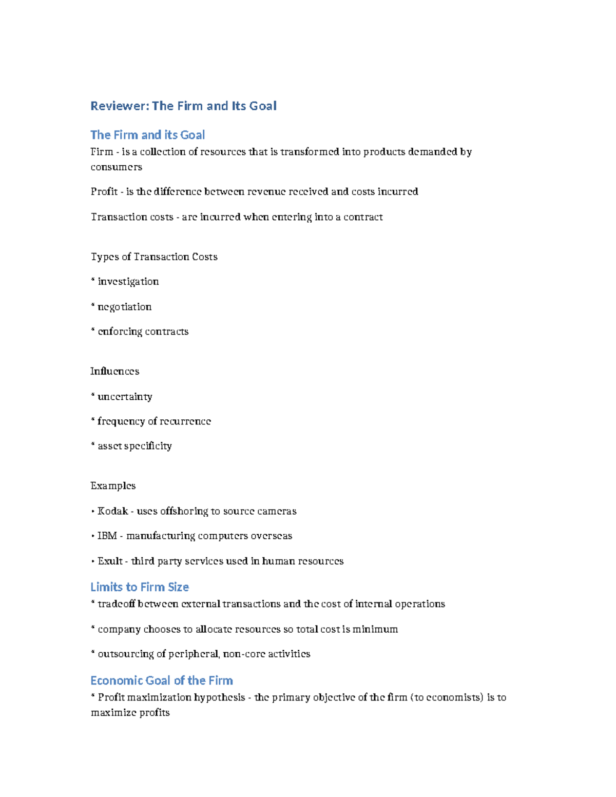 The Firm and Its Goals - Lecture Notes (Managerial Economics) - Studocu