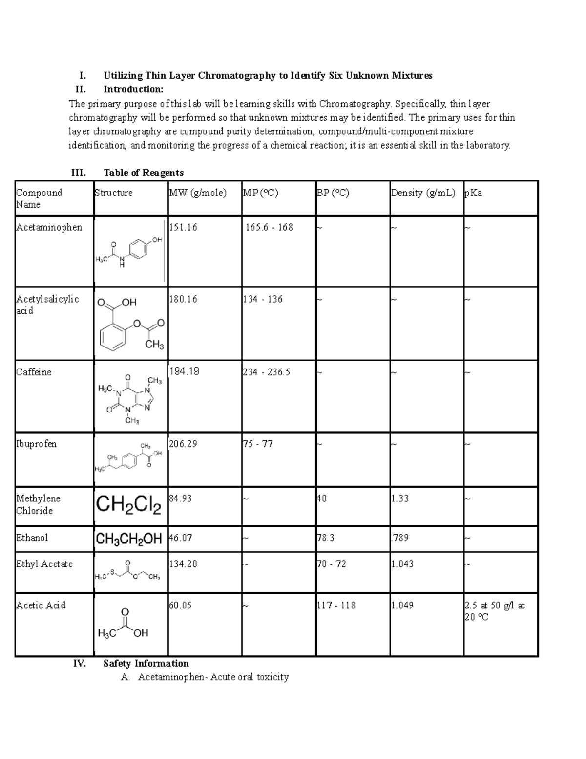 Experiment 4 - Thin Layer Chromatography (TLC) Lab Procedure - I. Utilizing Thin Layer - Studocu