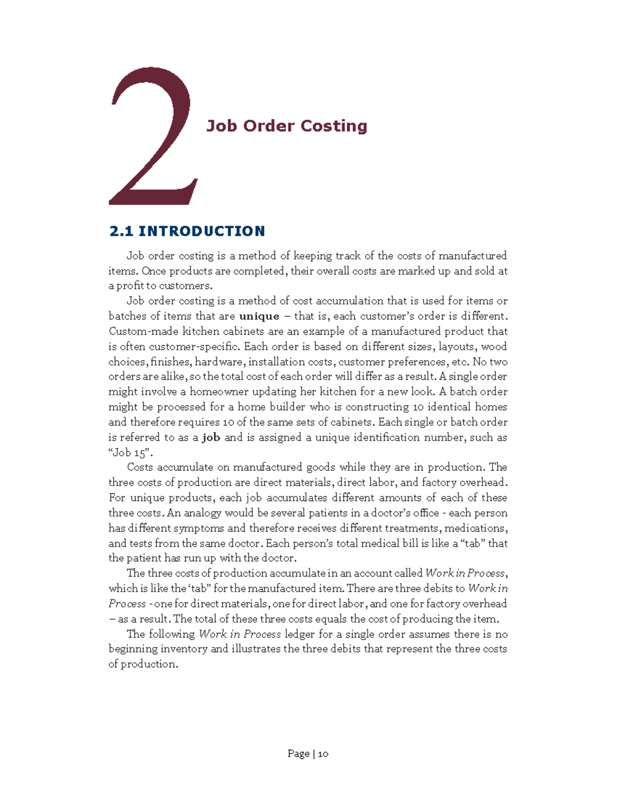 Chapter 2: Job Order Costing Overview and Applications - Studocu