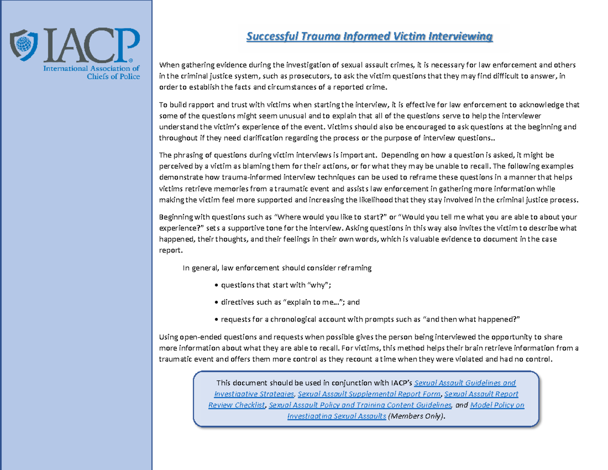 Final Design: Trauma-Informed Victim Interviewing Strategies - Studocu