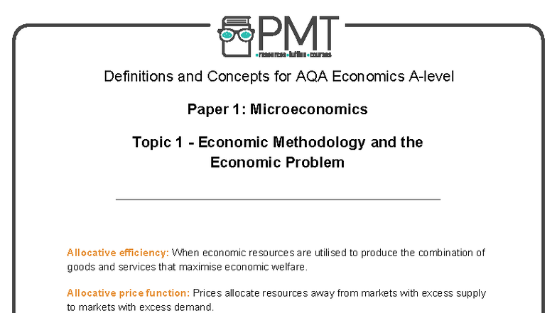 Definitions and Concepts for AQA Economics A-Level: Microeconomics ...