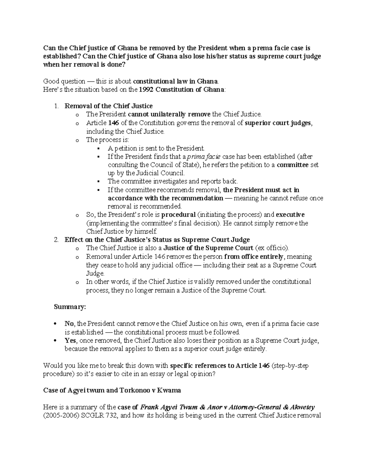 Constitutional Law I: Chief Justice Removal in Ghana's 1992 ...