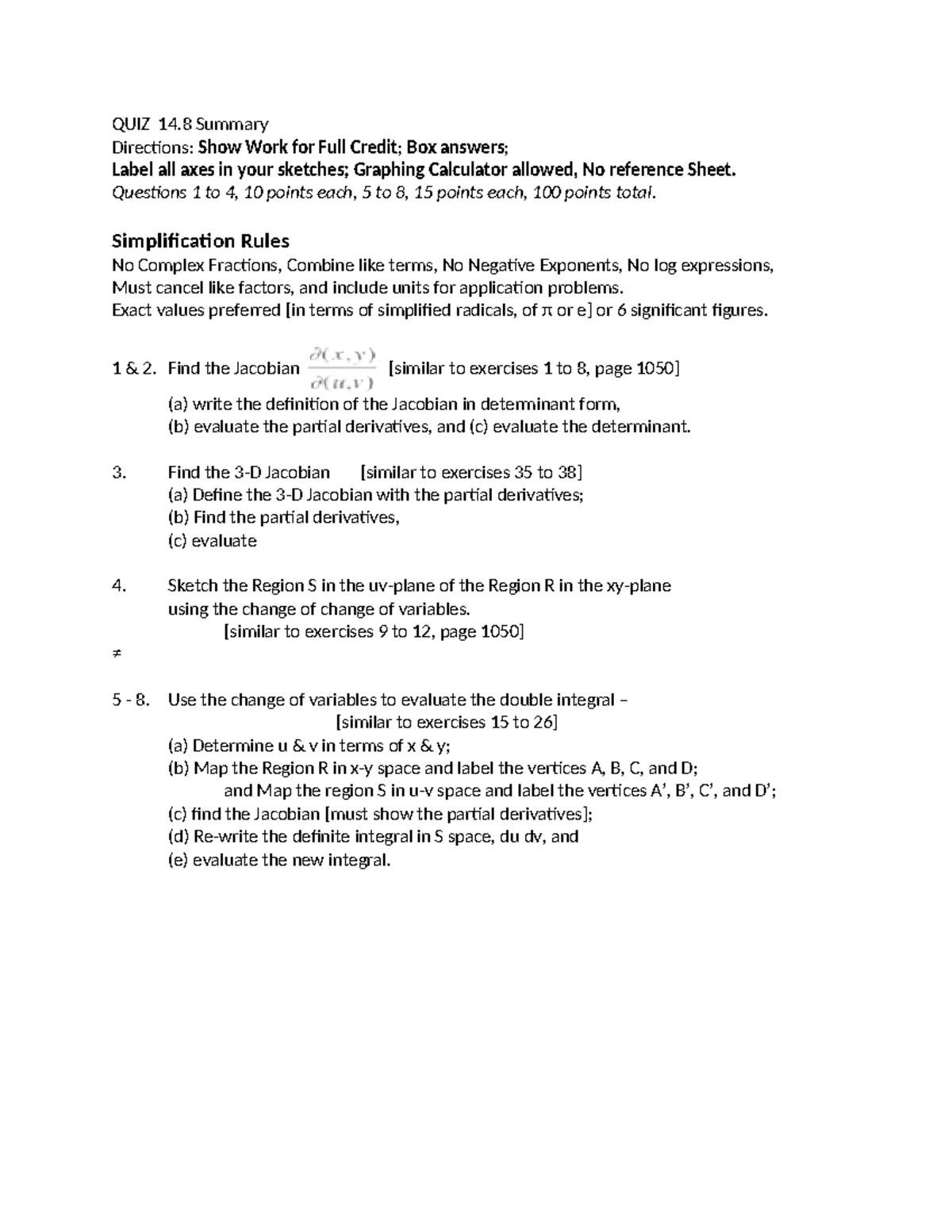 Quiz 14.8 Summary: Jacobian and Change of Variables in Math - Studocu