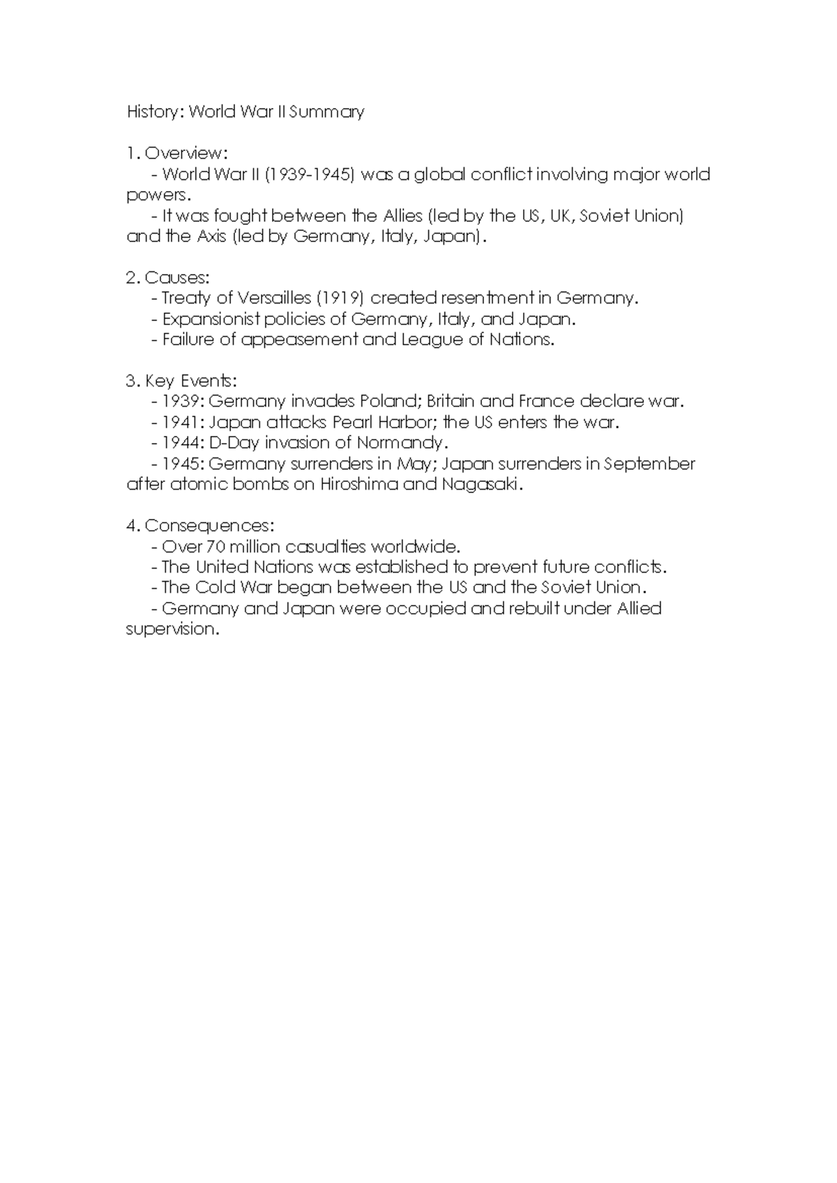 WWII Overview & Summary: Major Causes, Events, and Consequences - Studocu
