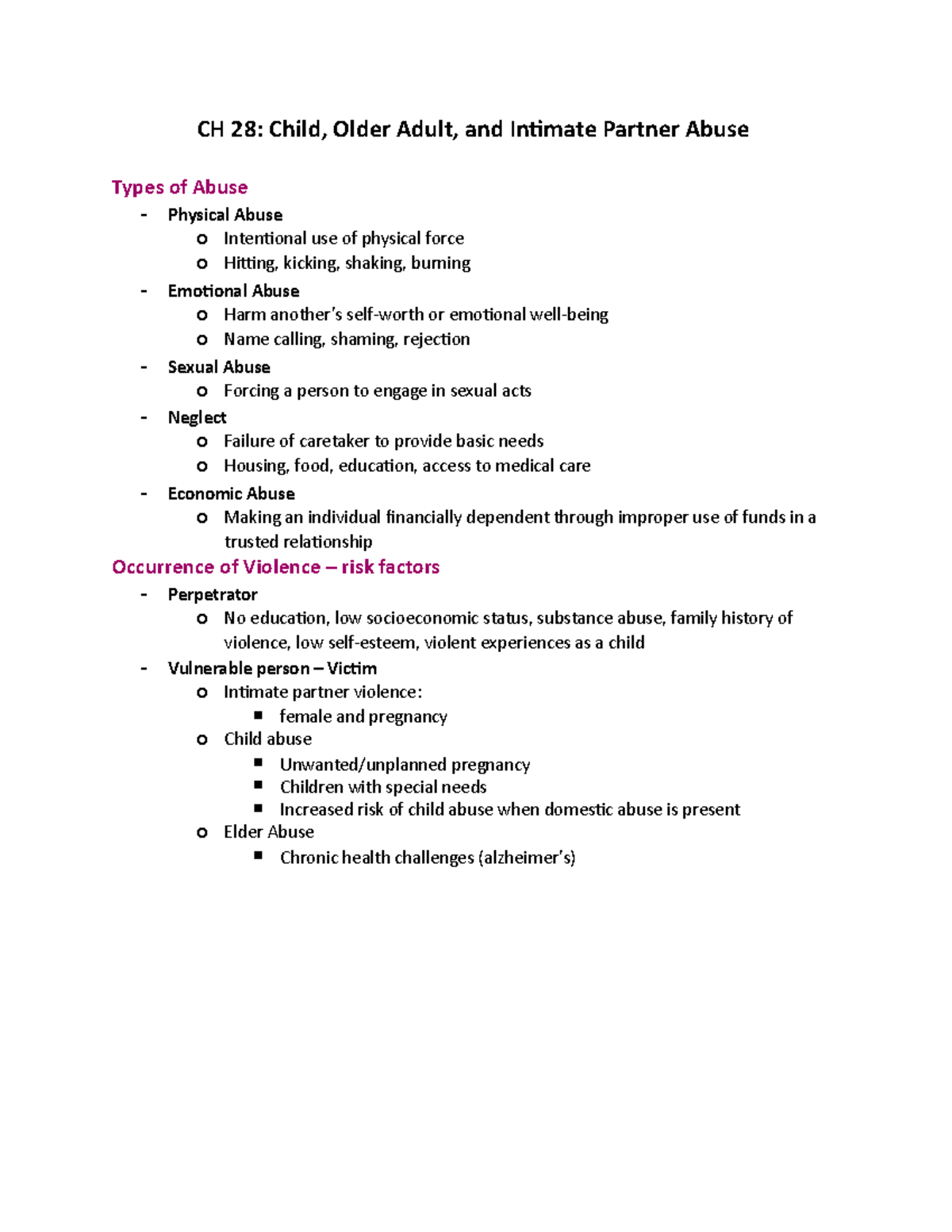 CH 28: Understanding Child, Elder, and Partner Abuse Dynamics - Studocu