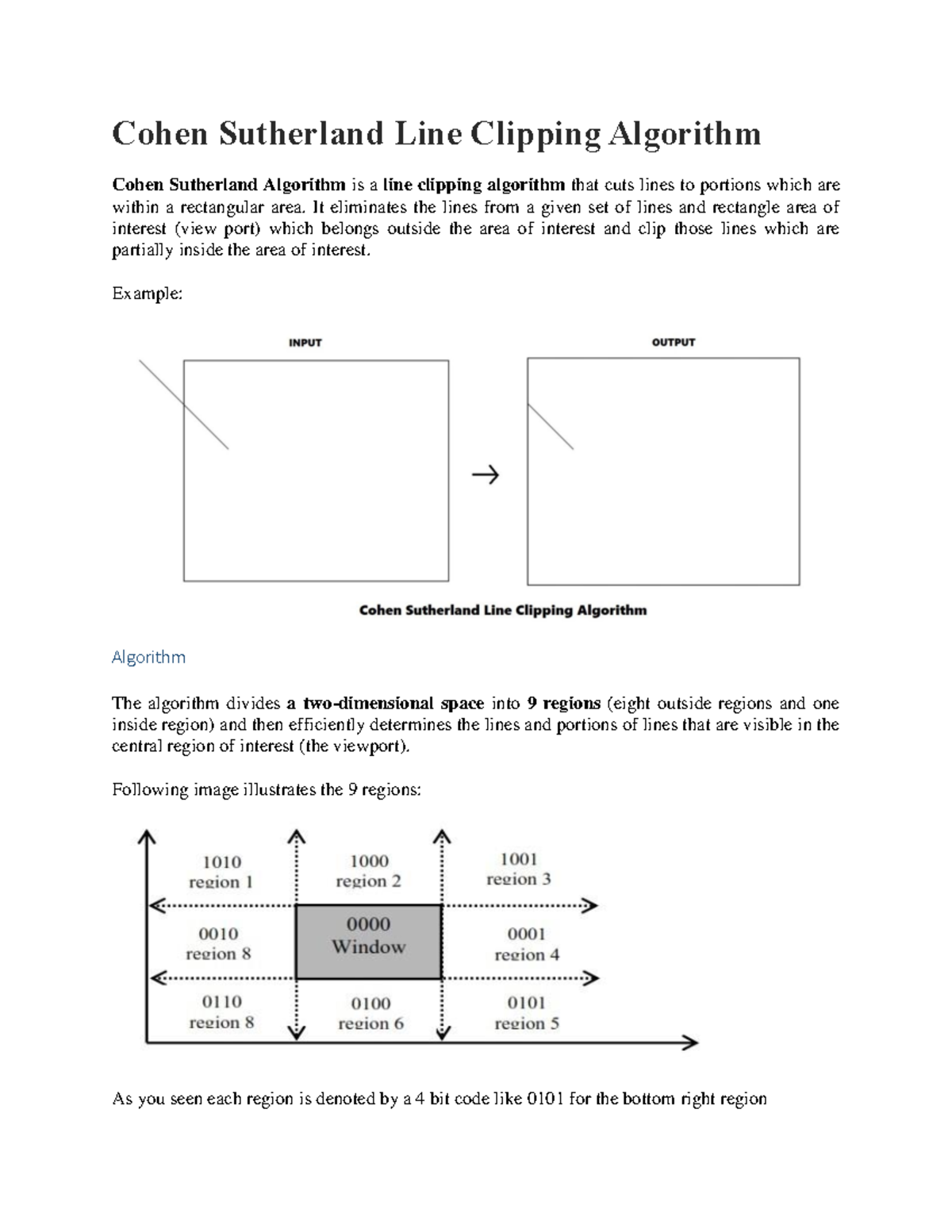 Cohen-Sutherland Line Clipping Algorithm Overview - Studocu