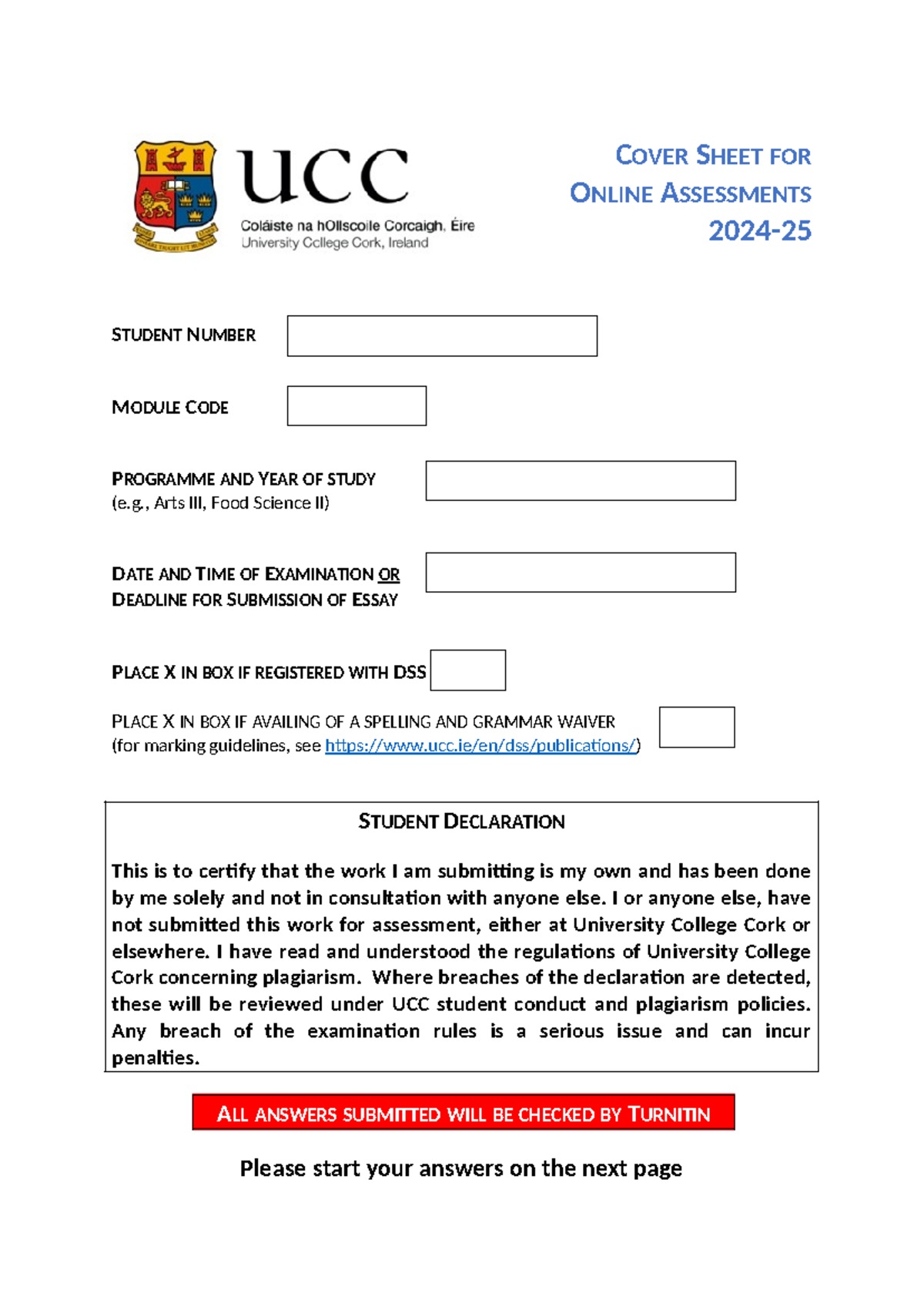 24-25 ES Cover Sheet for Online Assessments and Assignments - Studocu