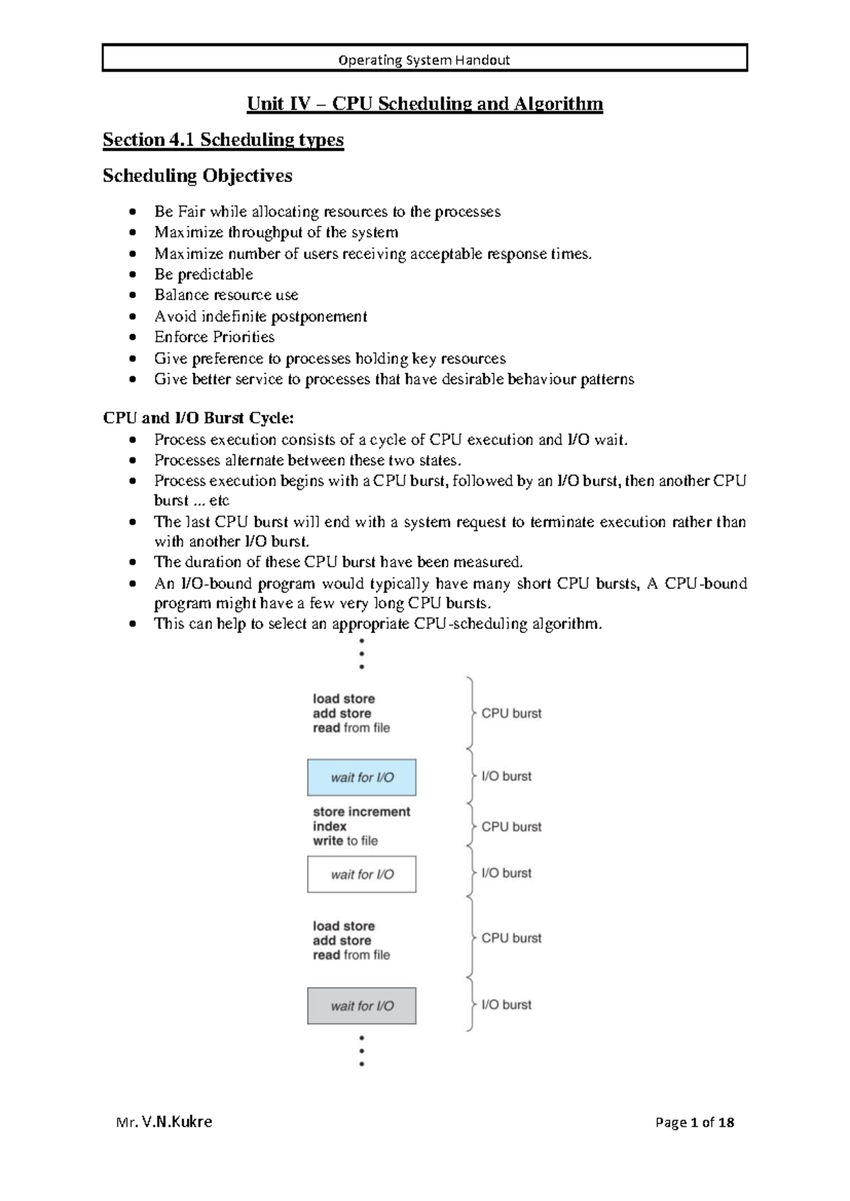 Operating System Handout: Unit IV - CPU Scheduling & Algorithms - Studocu