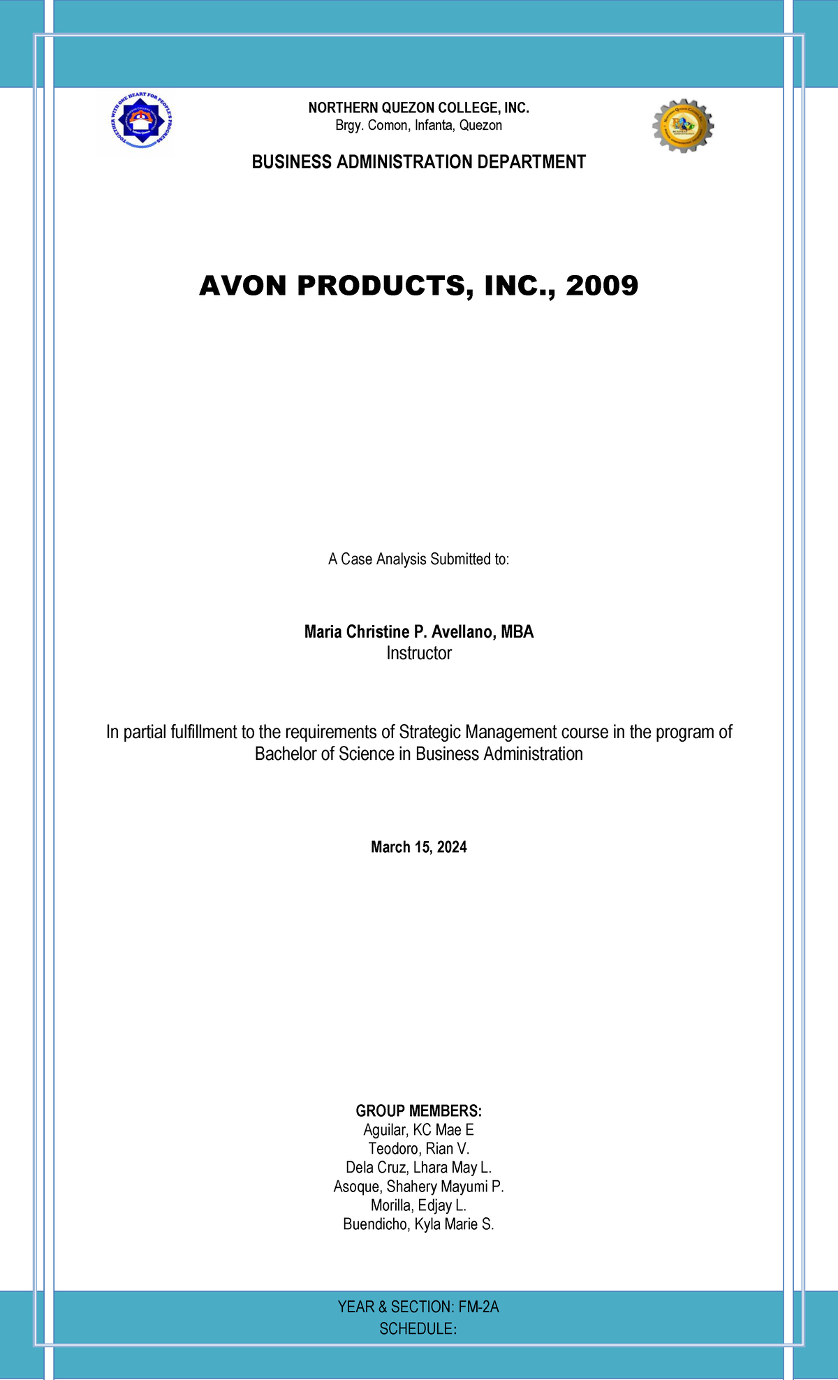 AVON Case Study Analysis for Strategic Management (BA 101) - Studocu