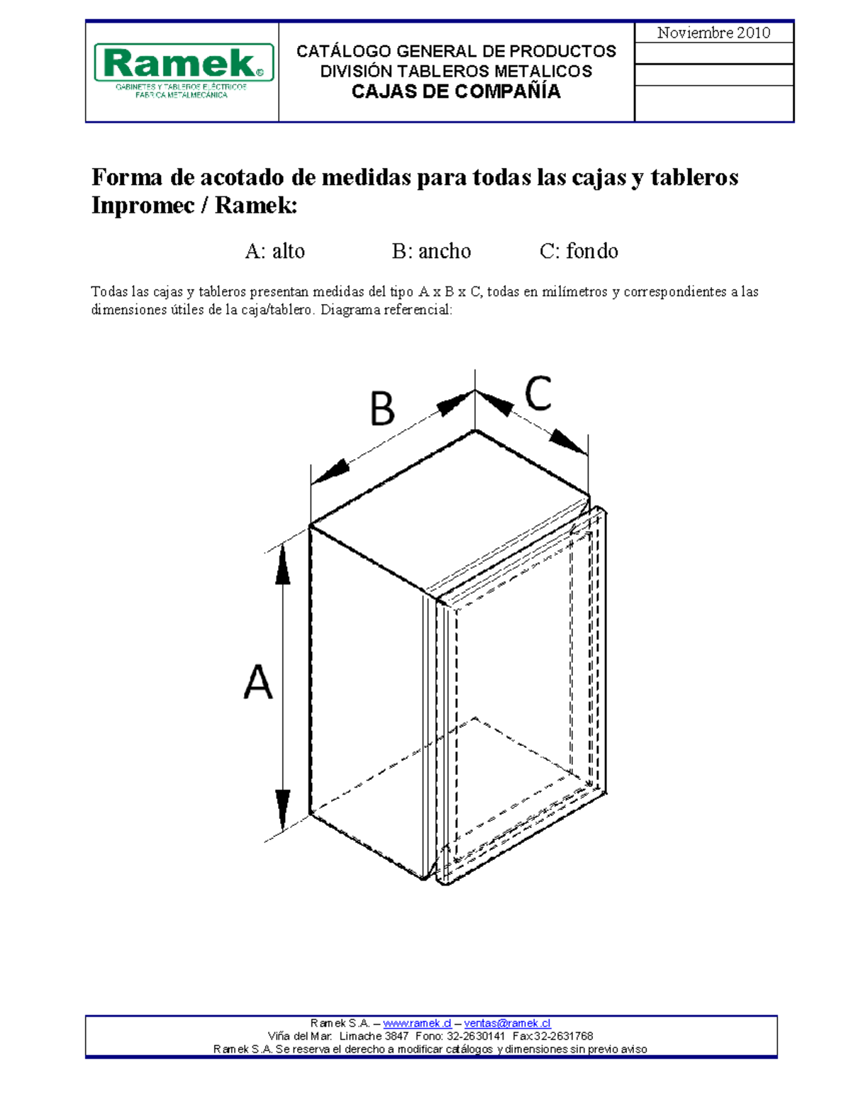 Catálogo de Cajas de Compañía - Tableros Metálicos Ramek - Studocu