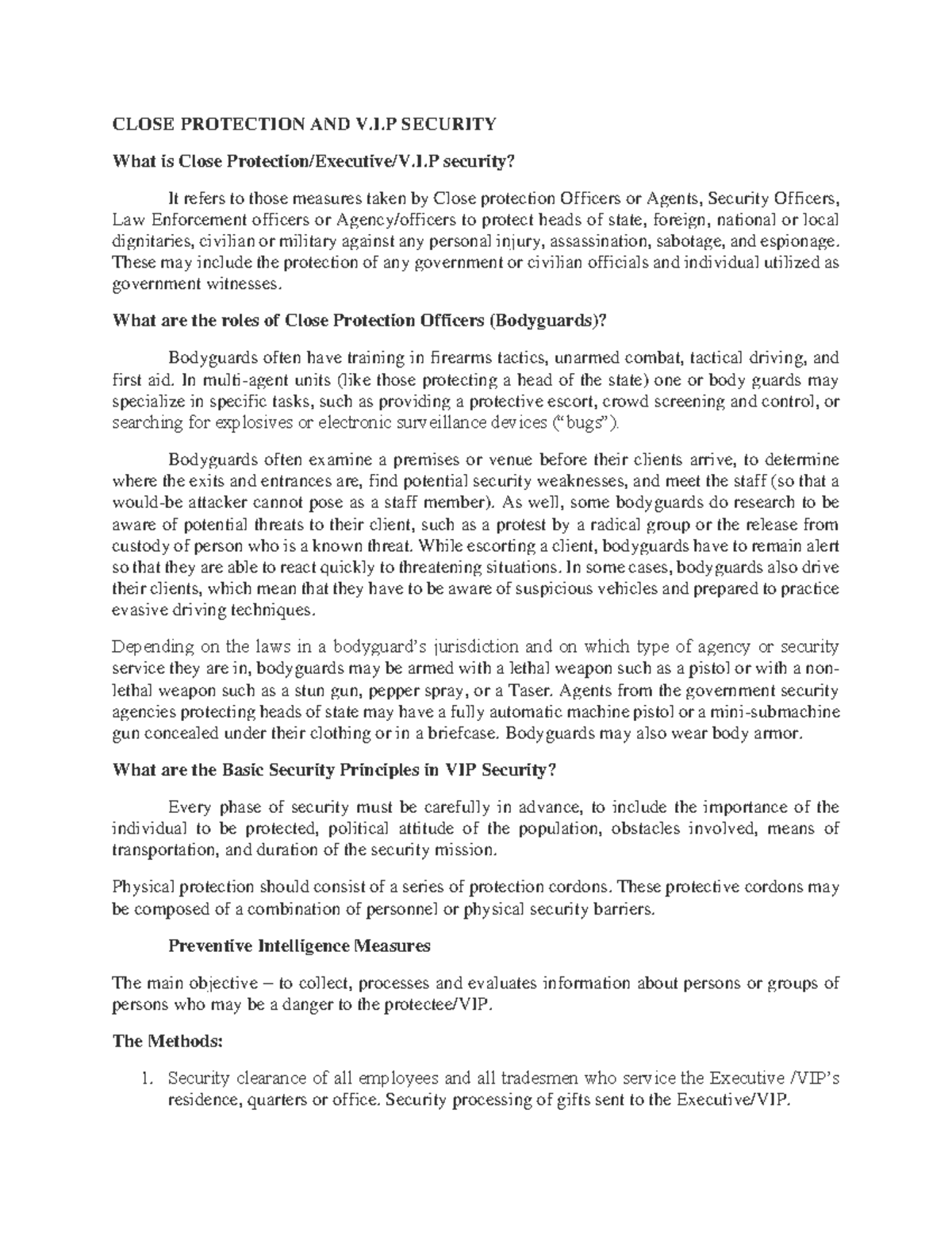 CLOSE PROTECTION & VIP SECURITY ESSAY NOTES: KEY CONCEPTS & STRATEGIES ...