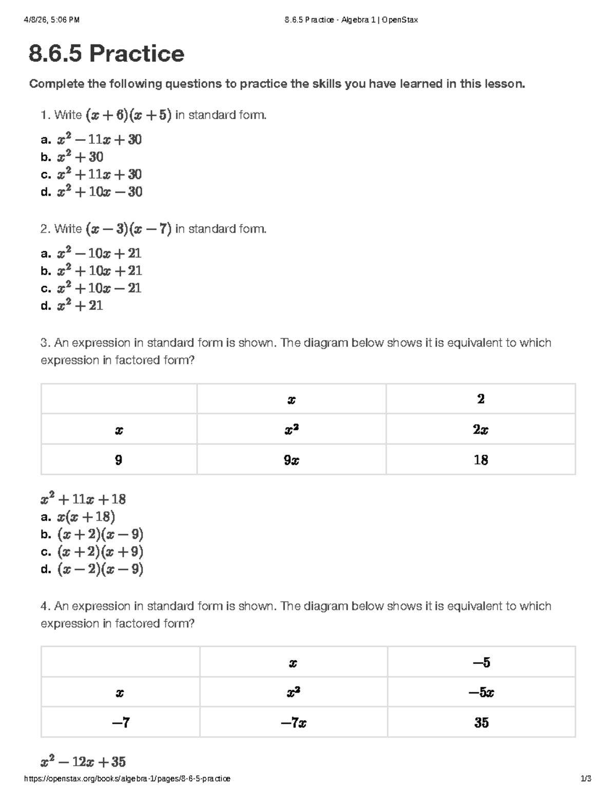 8.6.5 Practice Problems - Algebra 1 OpenStax - Studocu