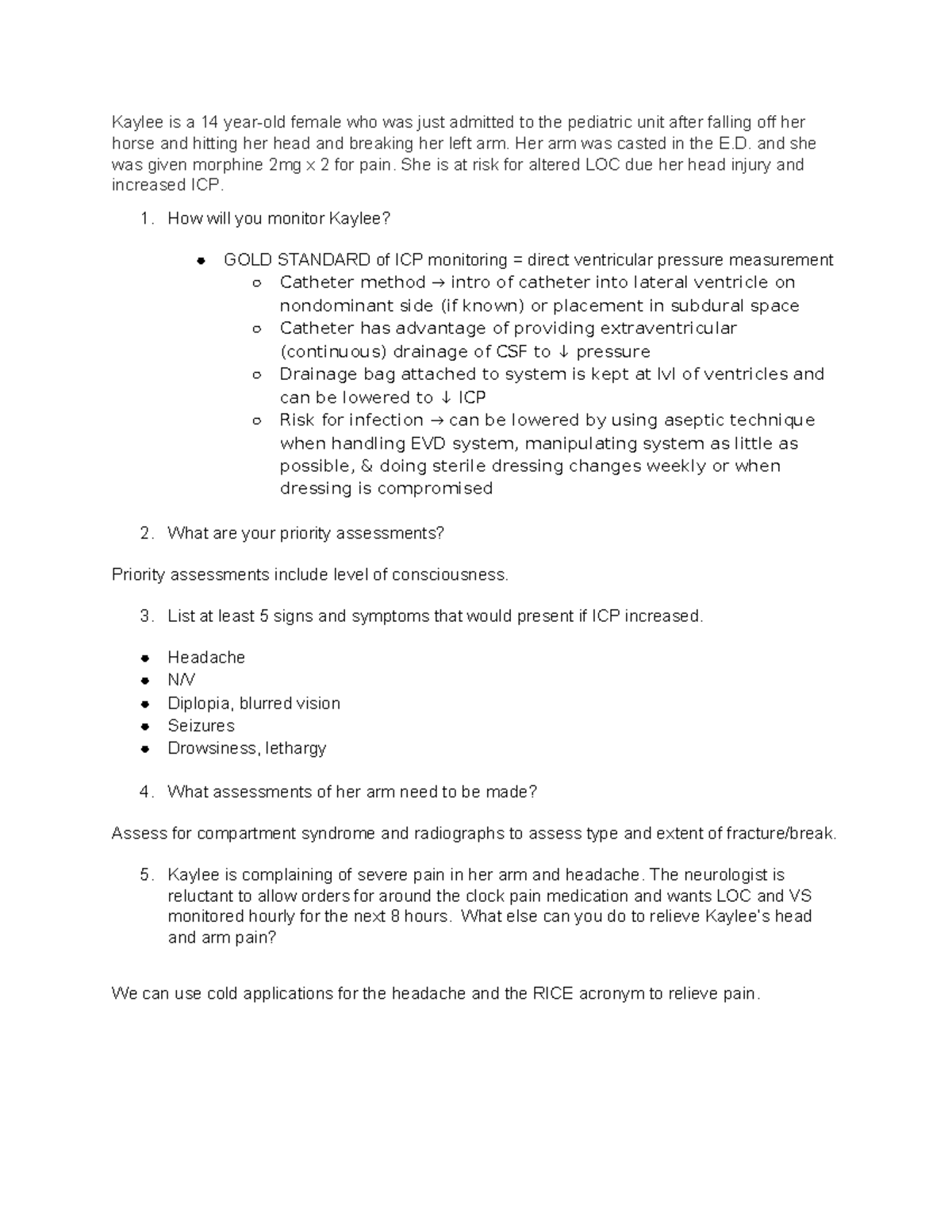 Pediatric Case Study: Assessing ICP and Pain Management in Teens - Studocu