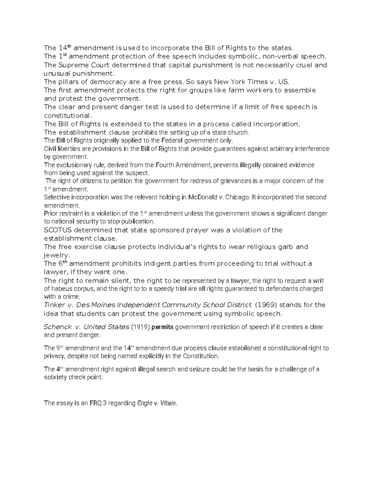 Civil Liberties Test Review for GOVT 101: Key Amendments & Cases - Studocu