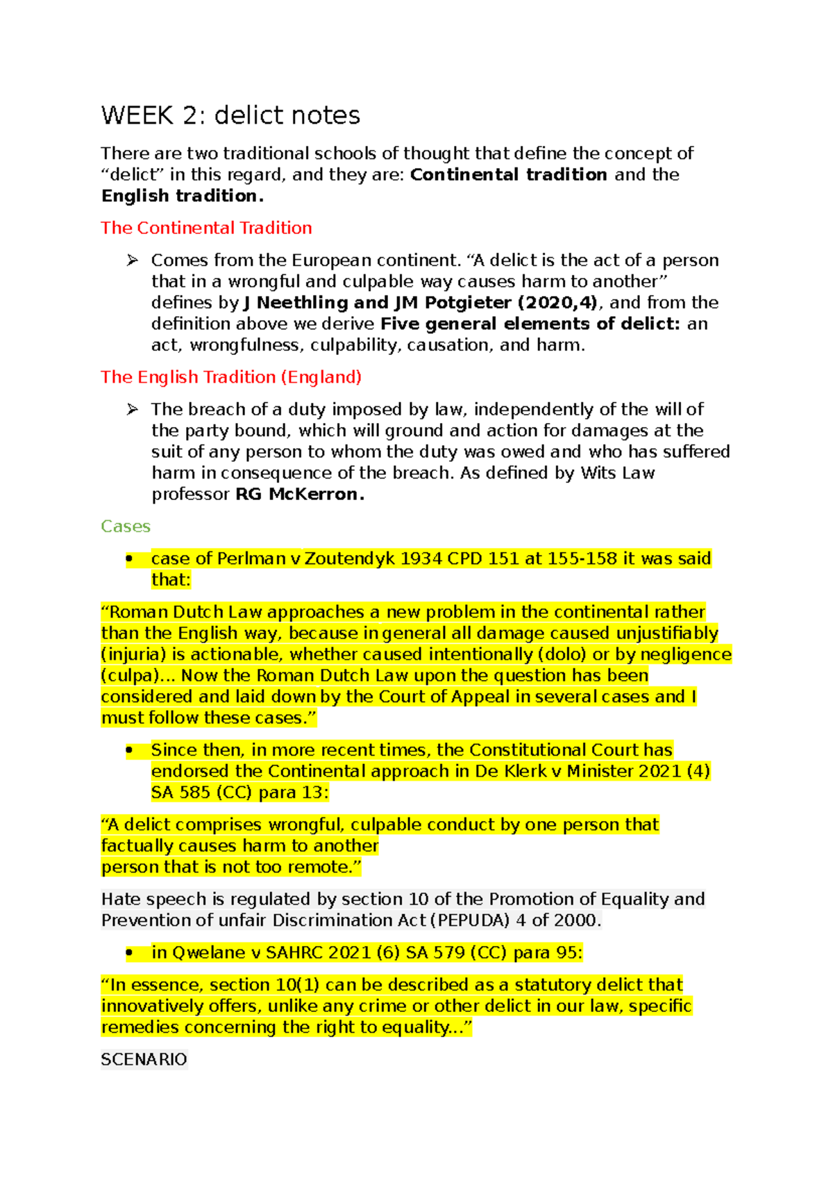 Delict Week 3: The Continental & English Traditions Explained - Studocu