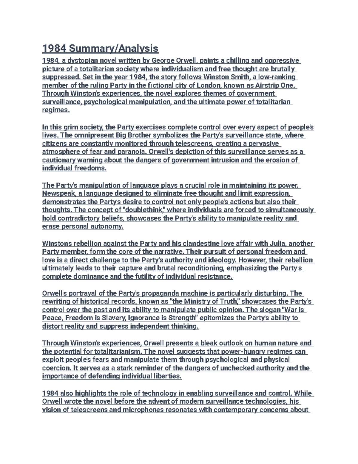 AP Literature 1984: Dystopian Themes & Government Control Analysis ...