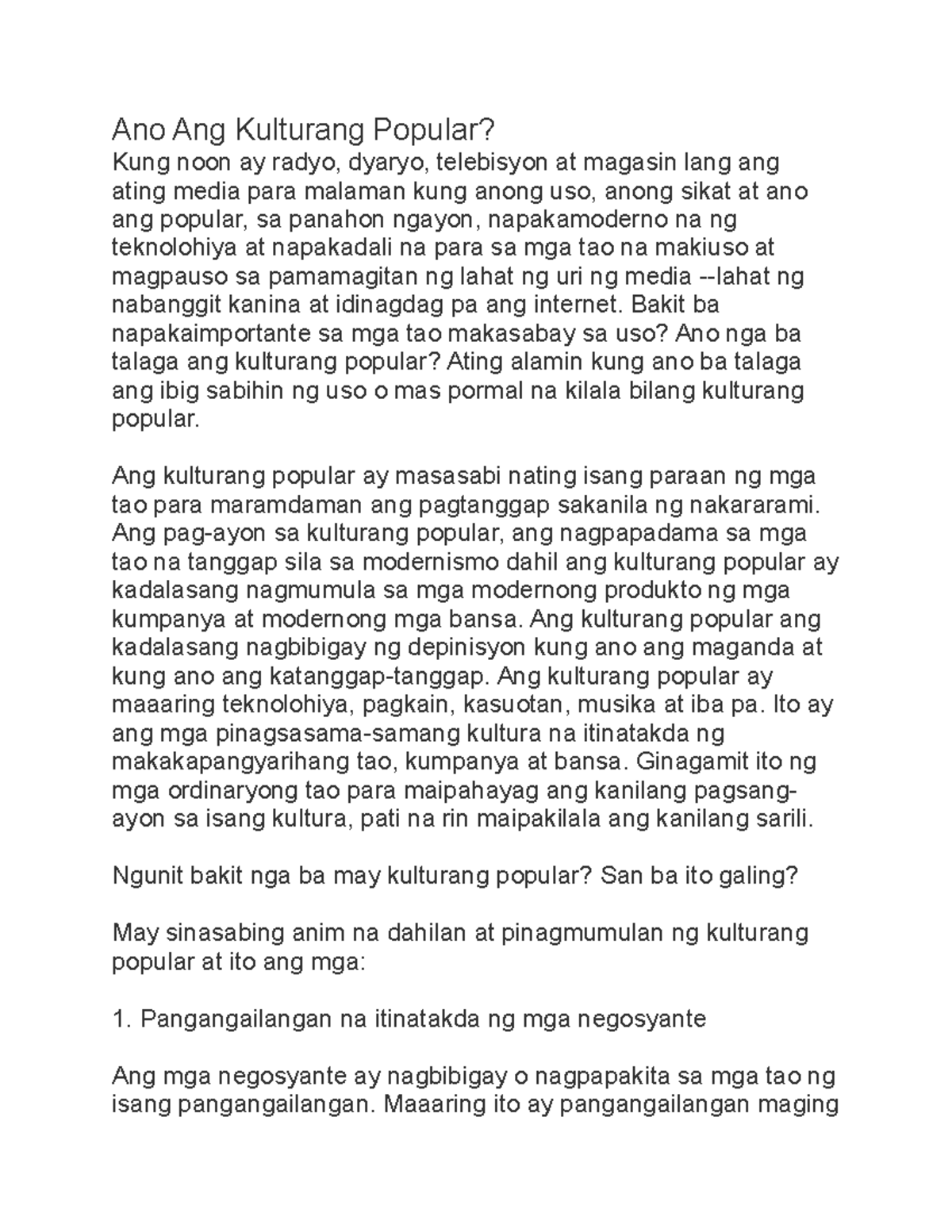 Ano Ang Kulturang Popular - Ano Ang Kulturang Popular? Kung noon ay ...