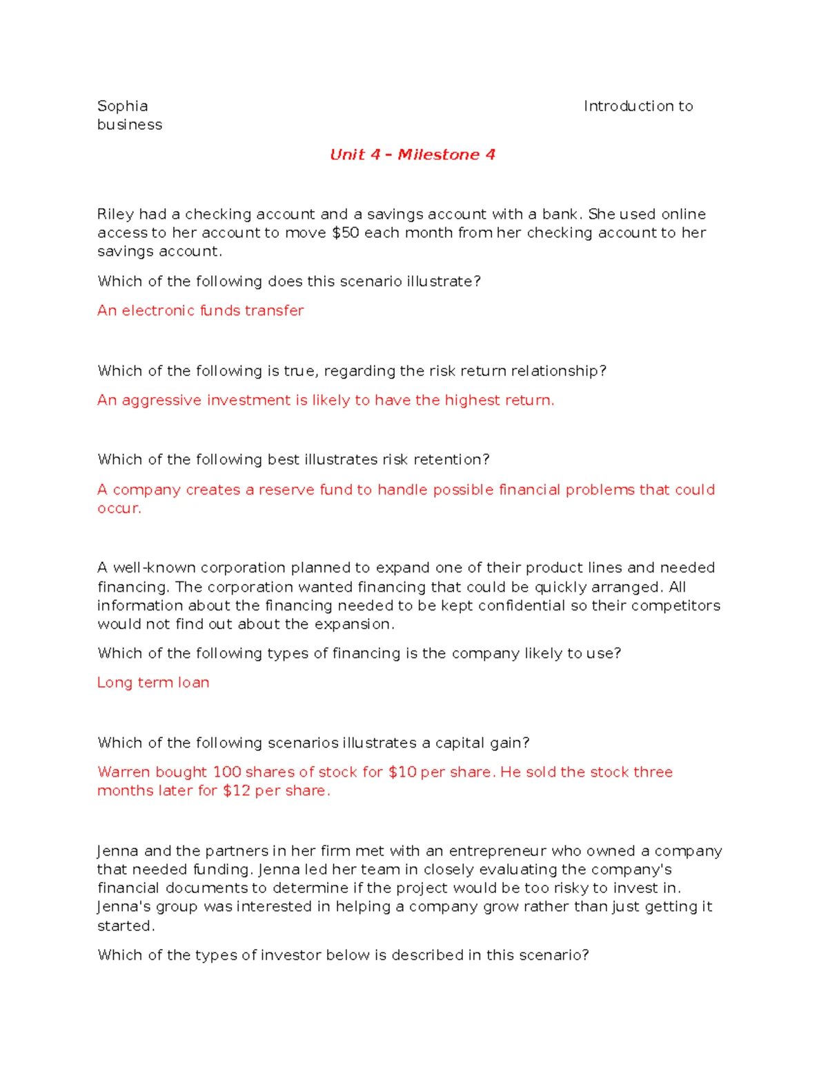 Introduction to business Unit 4 – Milestone 4 - She used online access ... Introduction to business Unit 4 – Milestone 4 - She used online access ...